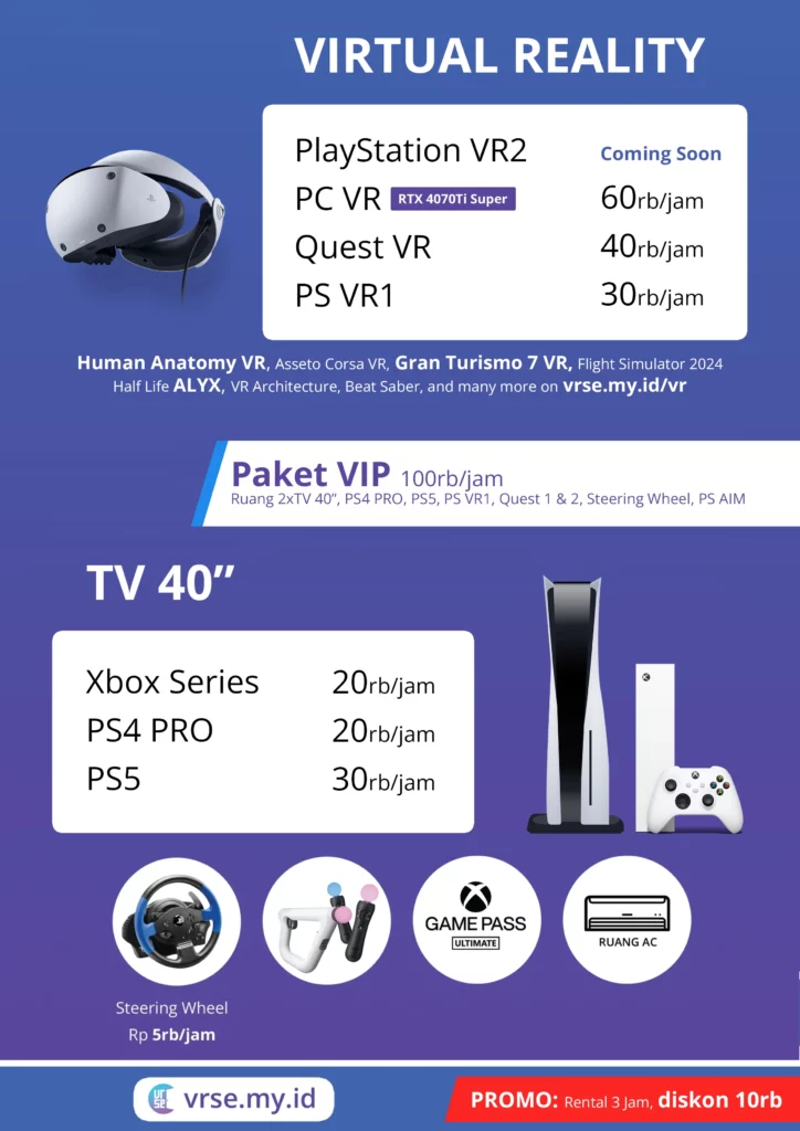 Pricelist Harga Rental Virtual Reality Semarang PS4 PRO Xbox